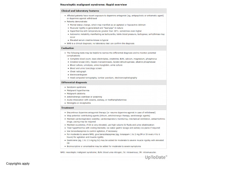 Neuroleptic Malignant Syndrome Rapid Overview | PDF