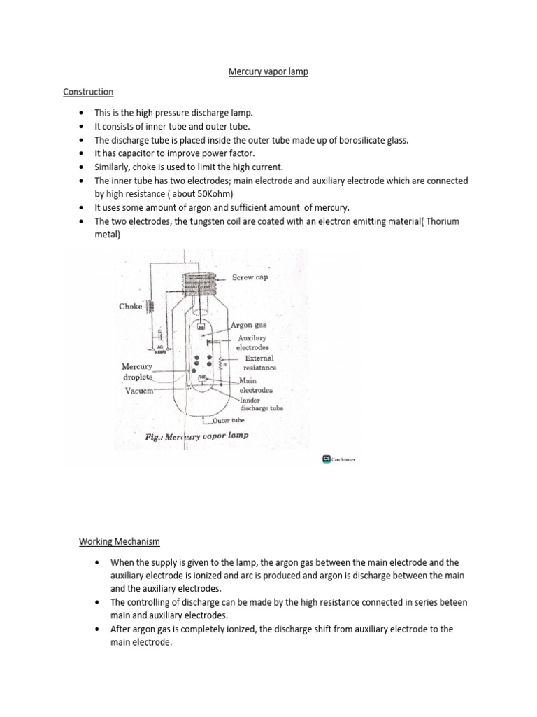 Mercury Vapor Lamp Overview | PDF