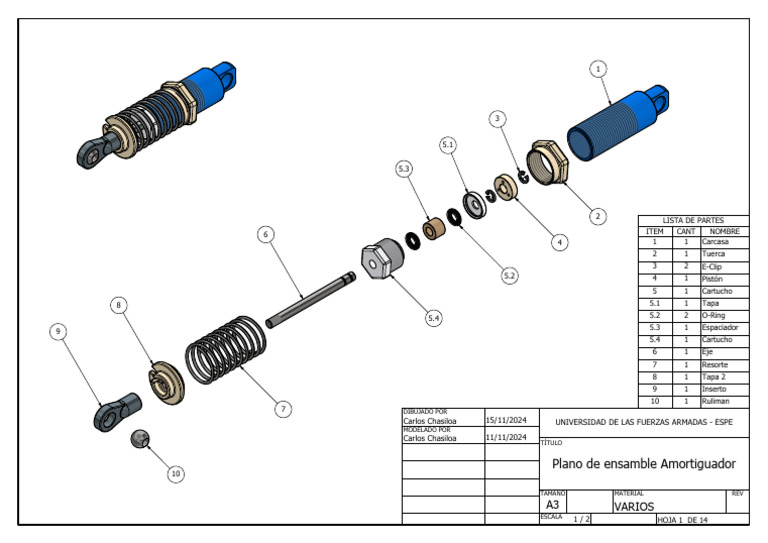 Plano de Ensamble Amortiguador: Varios A3 | PDF