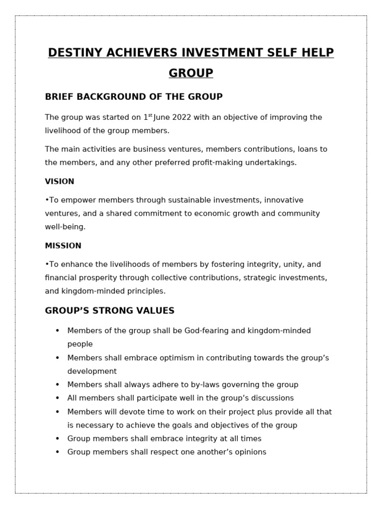 Destiny Achievers Constitution | PDF | Loans | Interest