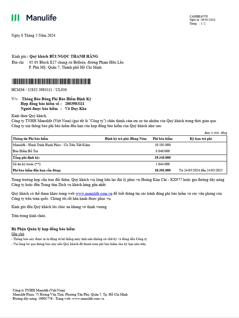 Thư Thông Báo - 20240509 PDF | PDF