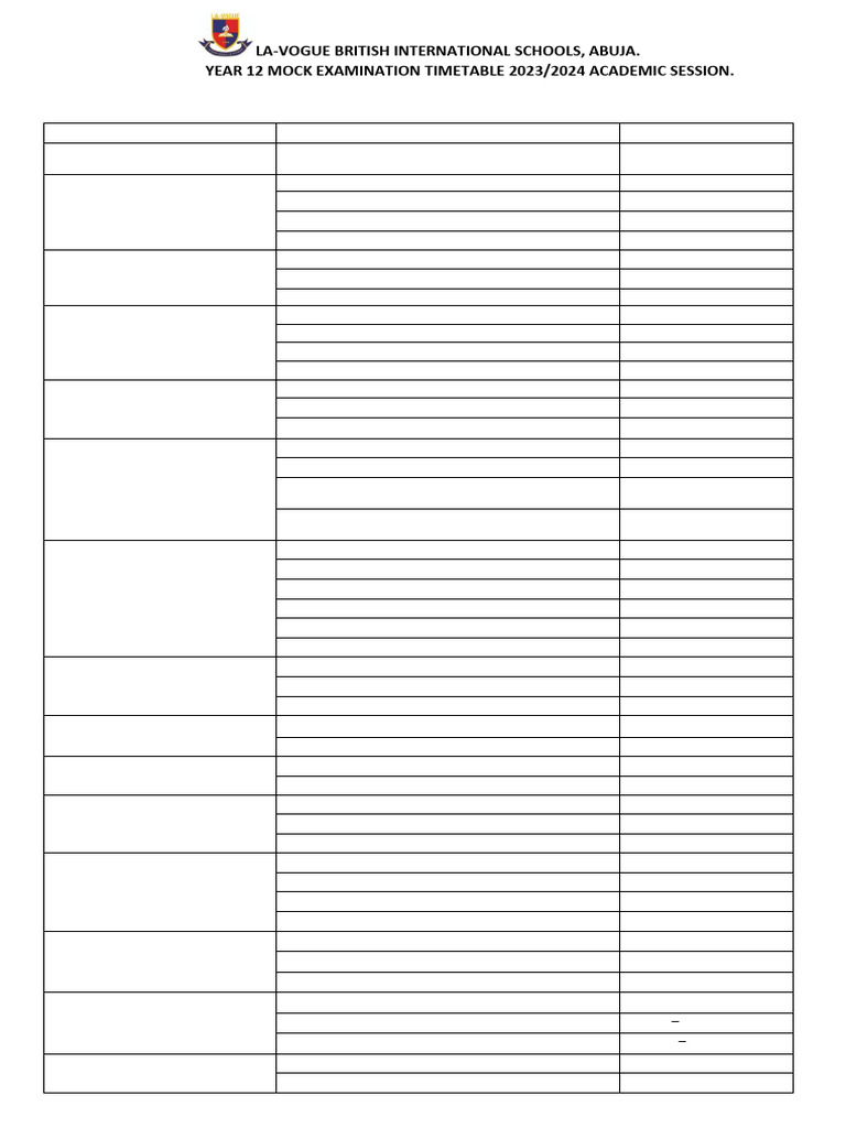 Year 12 Mock Exam Timetable 2024-1 | PDF