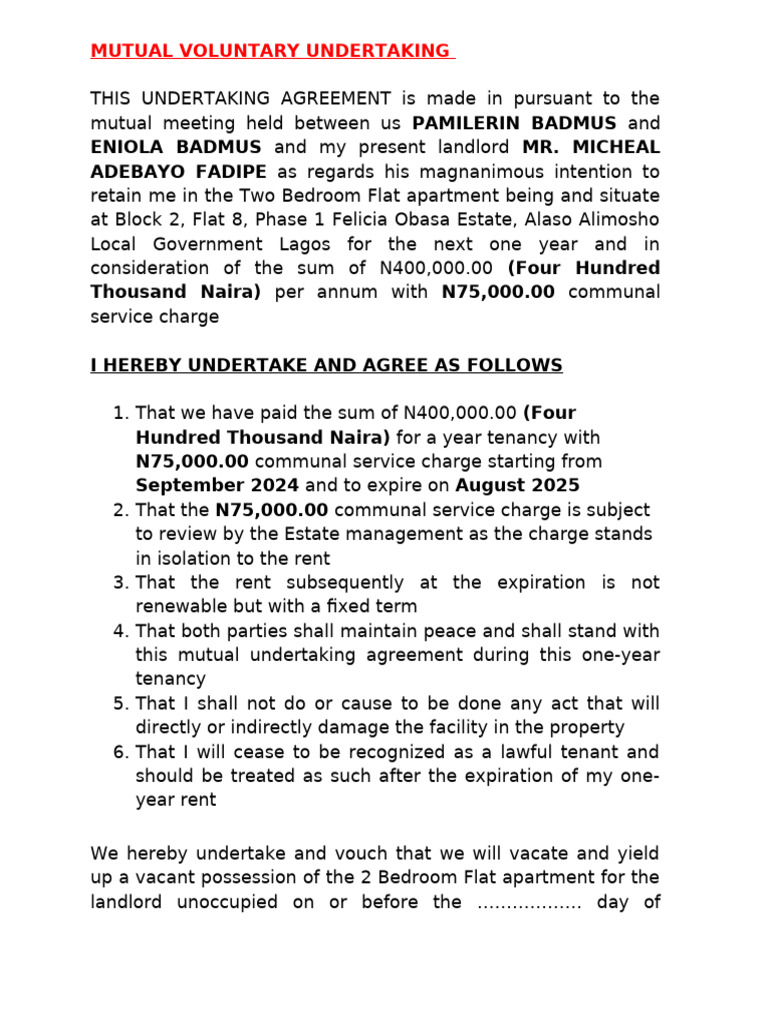 Final Voluntary Undertaking To Vacate 2 | PDF