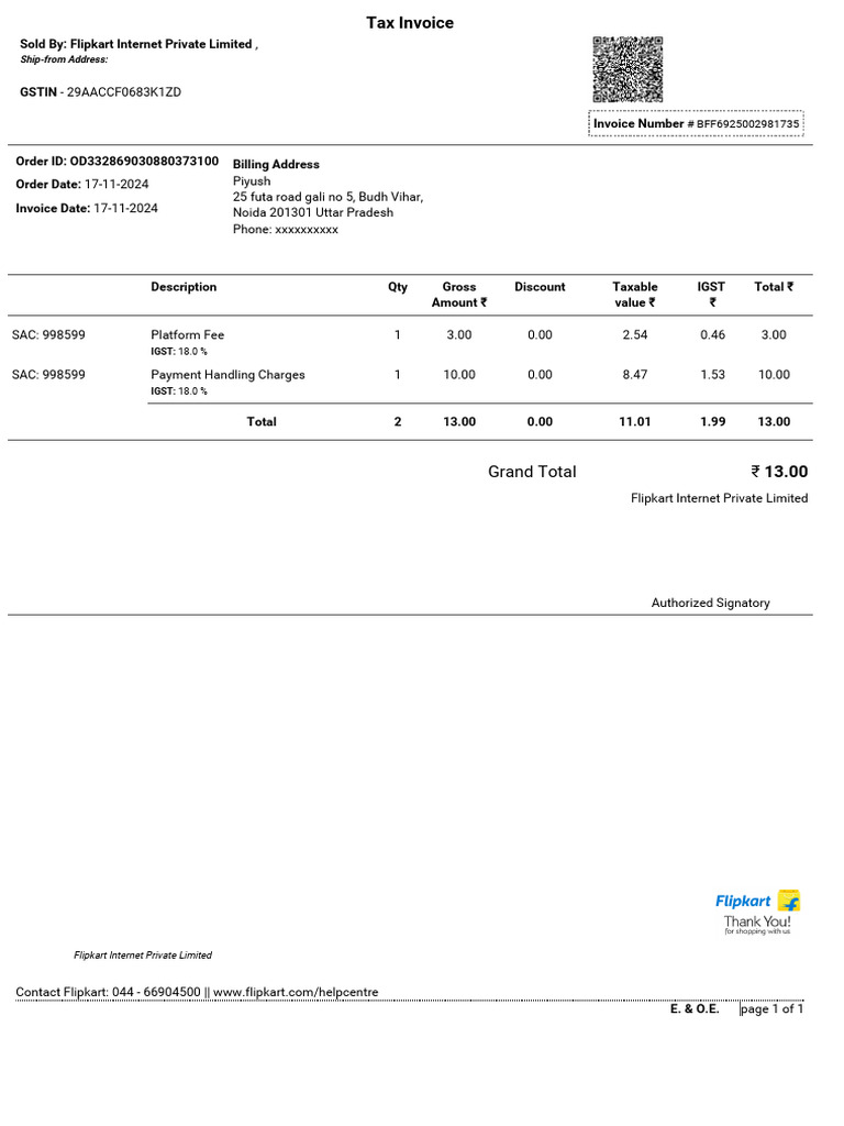 Invoice for True Wireless Earbuds Purchase | PDF | Payments