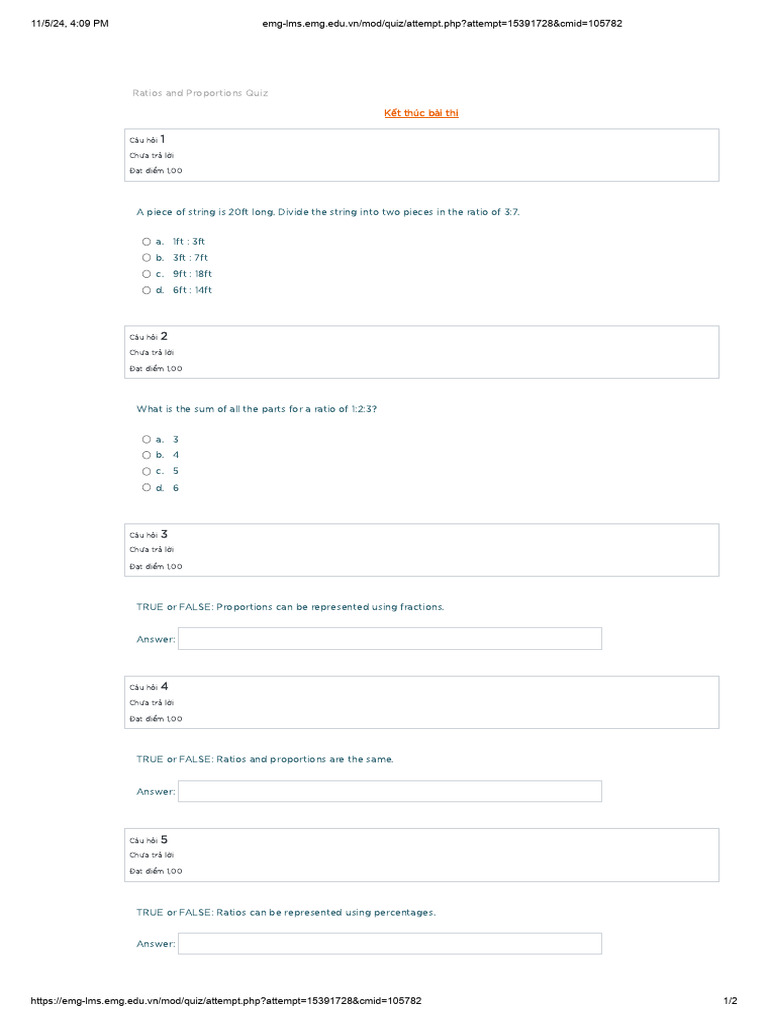 Ratio Test Grade 7 Maths | PDF