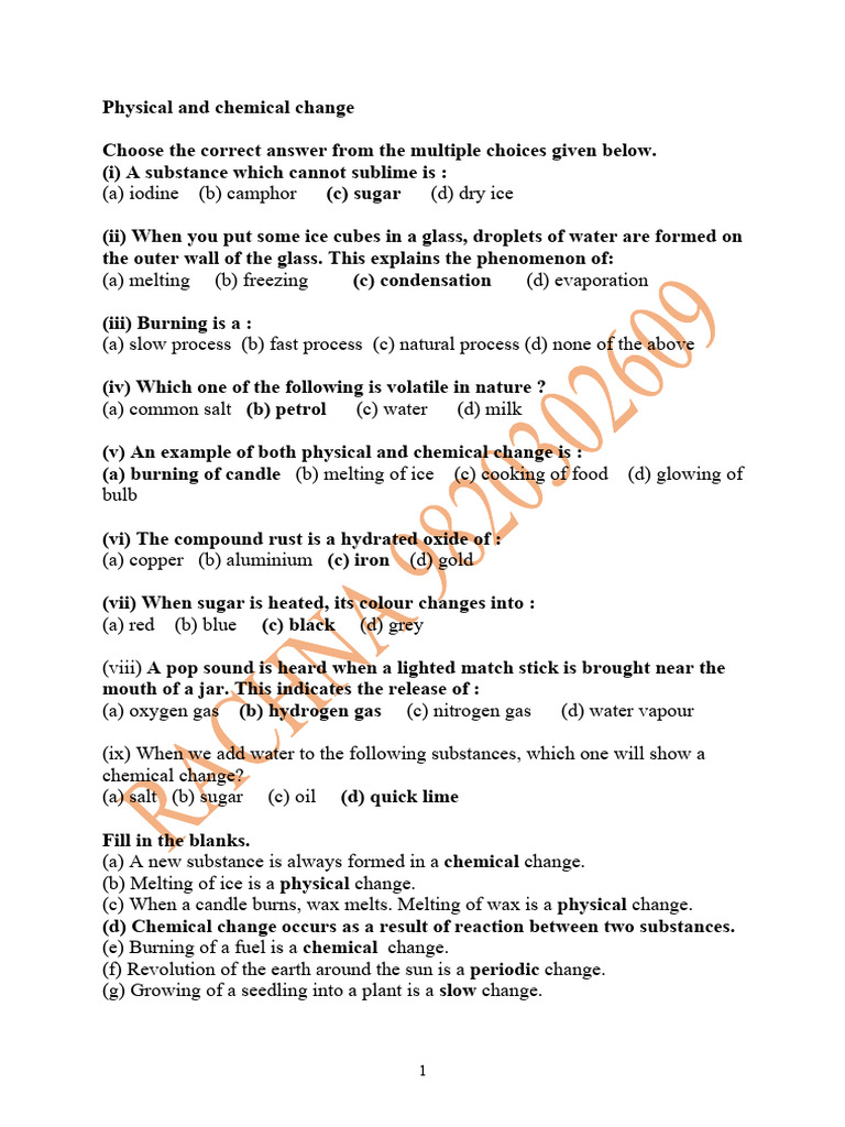 Physical and Chemical Change 7th STD | PDF | Combustion | Boiling