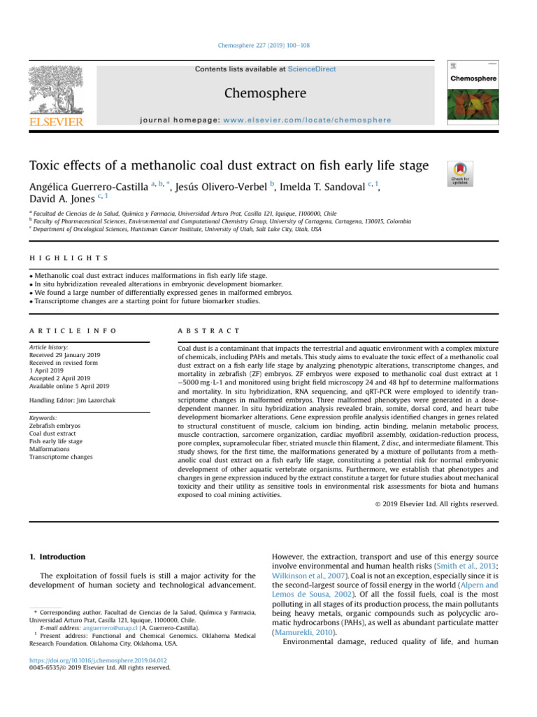 Guerrero A., Et Al. 2019. Toxic Effects of A Methanolic Coal Dust ...