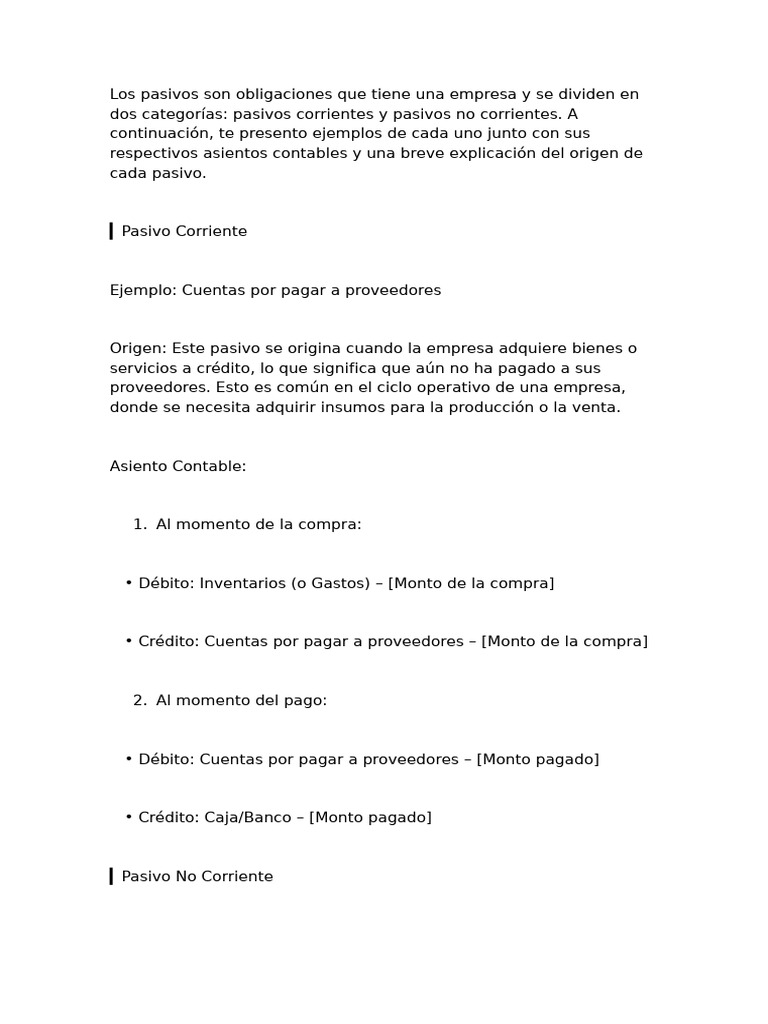Ejemplos y Asientos de Pasivos Empresariales | PDF