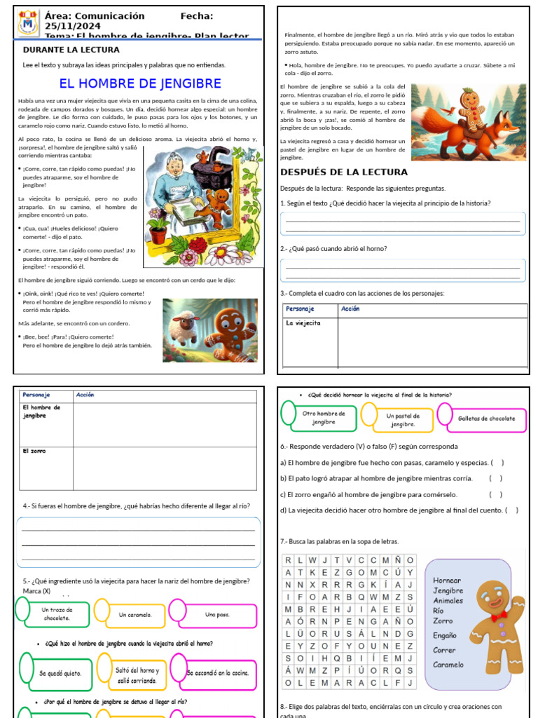 D1 Ficha El Hombre de Jengibre Plan Lector | PDF