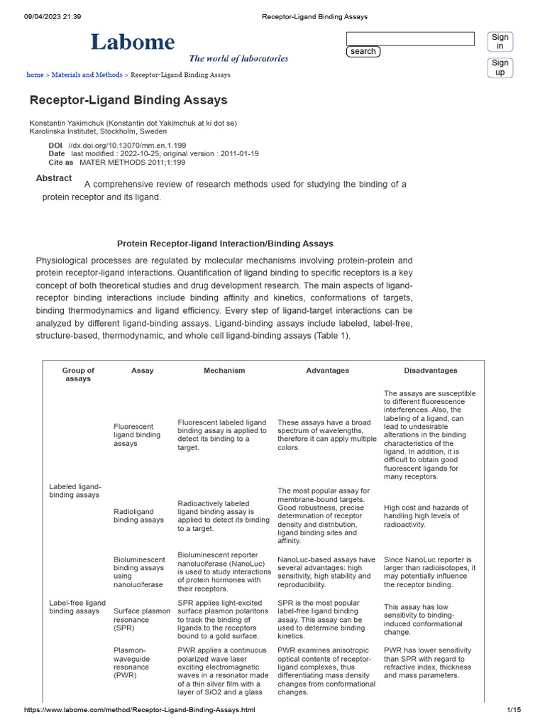 Receptor-Ligand Binding Methods | PDF | Ligand (Biochemistry) | Surface ...