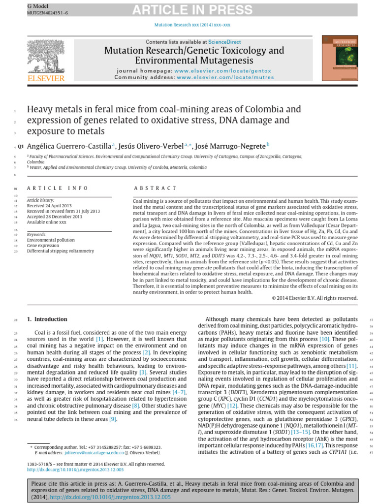 Guerrero, Olivero and Marrugo. 2014. Heavy Metals in Wild House Mice ...