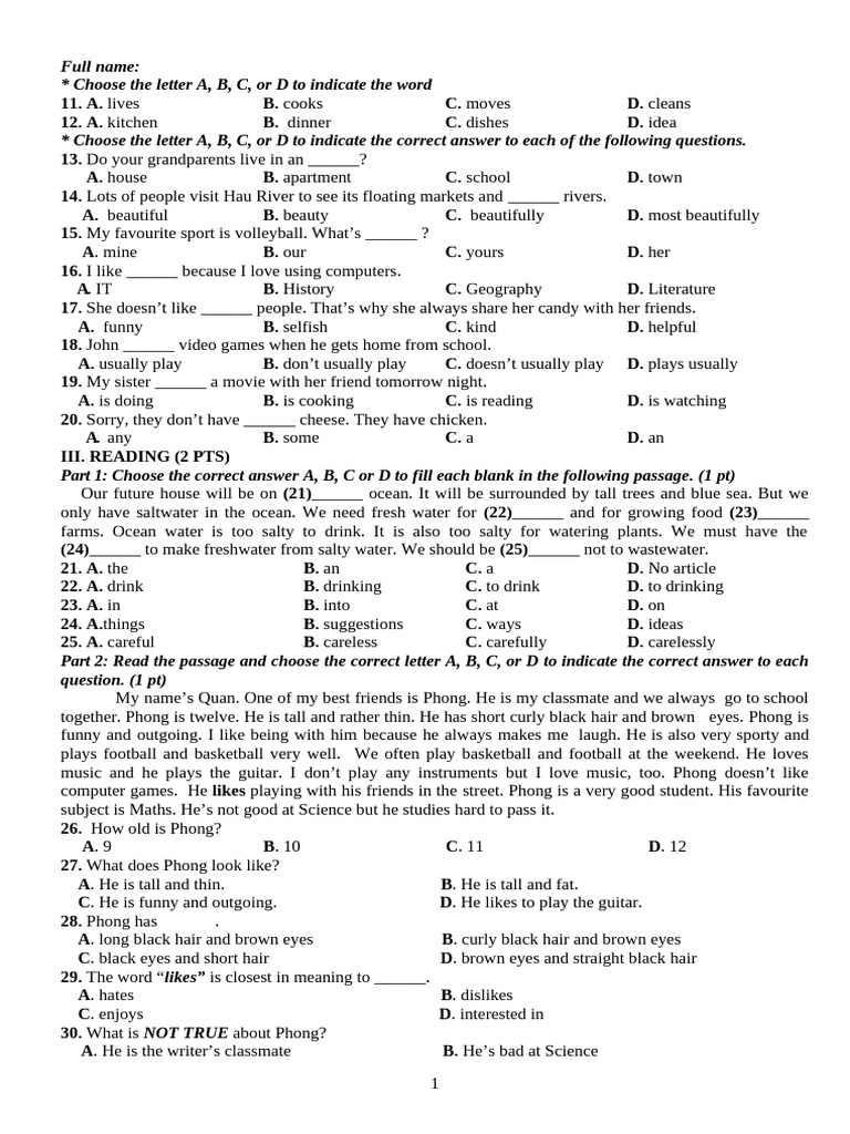 Đề Kiểm Tra Cuối Học Kì 1 - Anh 6 Tuấn | PDF | Carnival