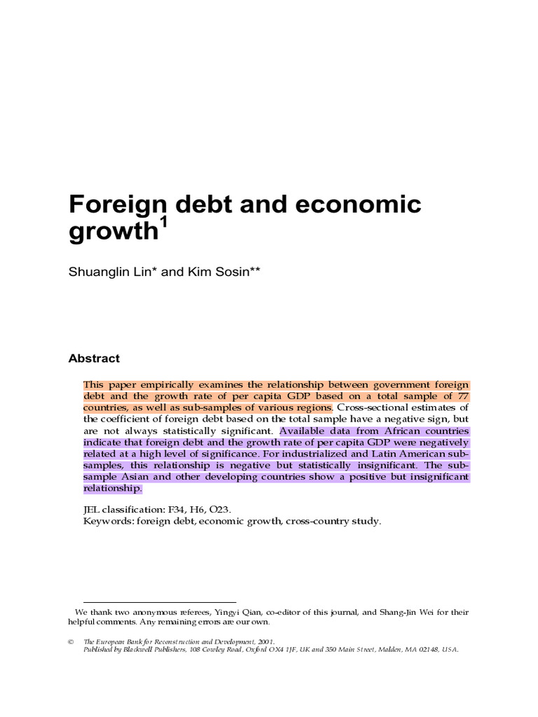 Foreign Debt and Economic Growth Google Scholar | PDF | Statistical ...