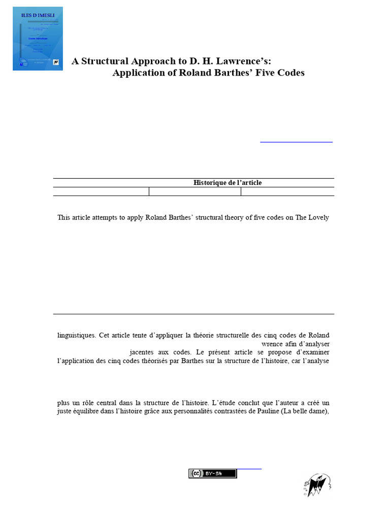 A Structural Approach To D. H. Lawrence's The Lovely Lady Application ...