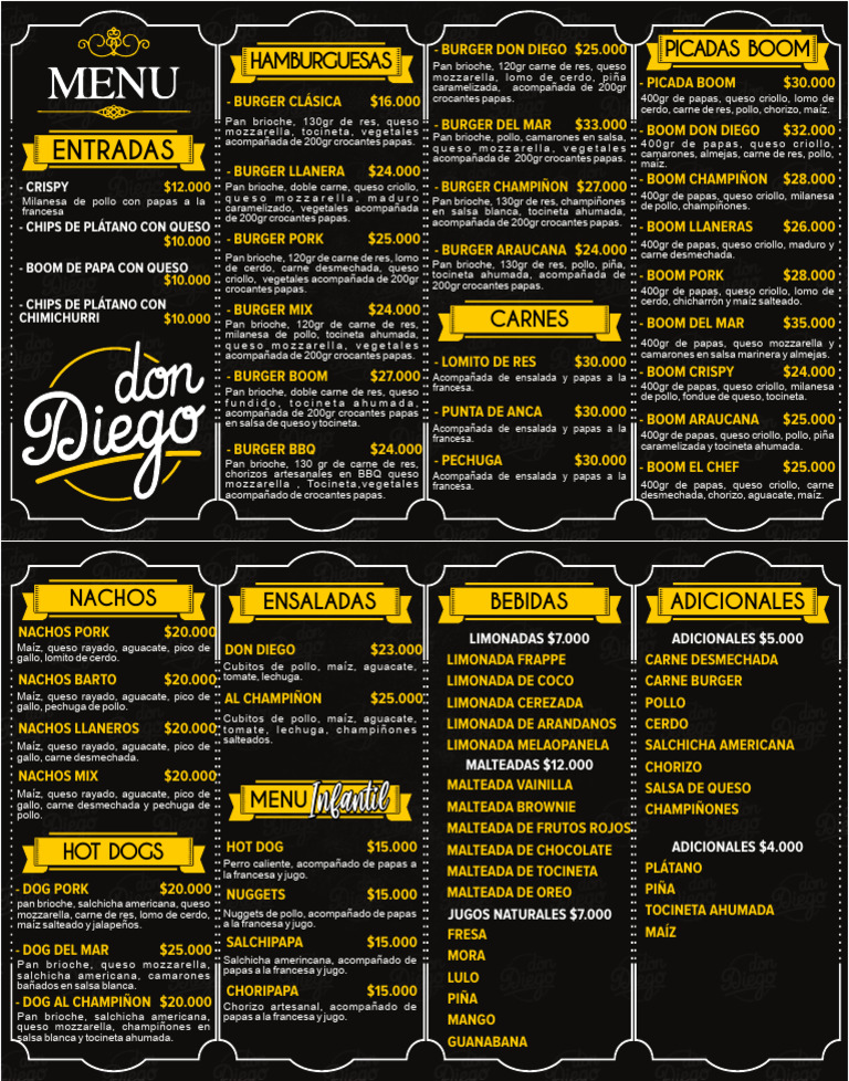 Menu Don Diego | PDF | Pancho | Cocina occidental