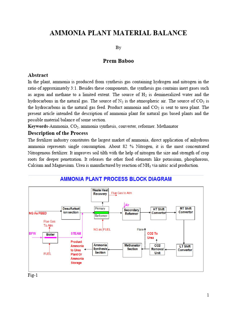 Ammonia Plant Material Balance Overview | PDF | Carbon Dioxide | Ammonia