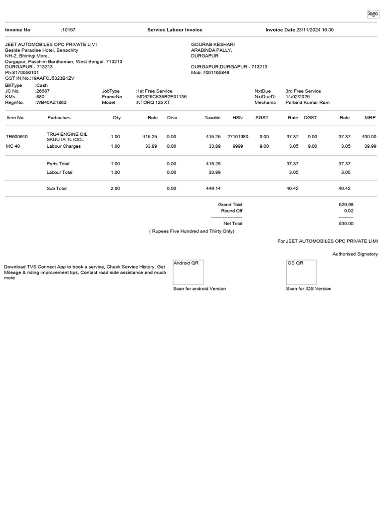 Invoice No Service Labour Invoice Invoice Date | PDF | Information ...
