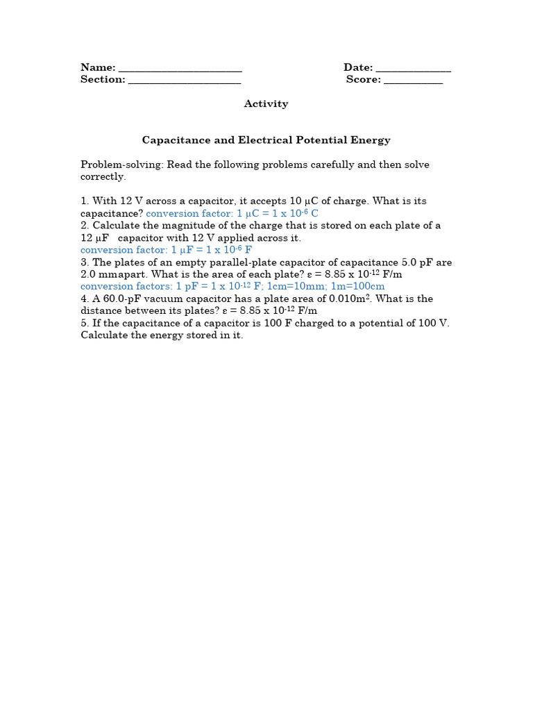 Activity Capacitance | PDF