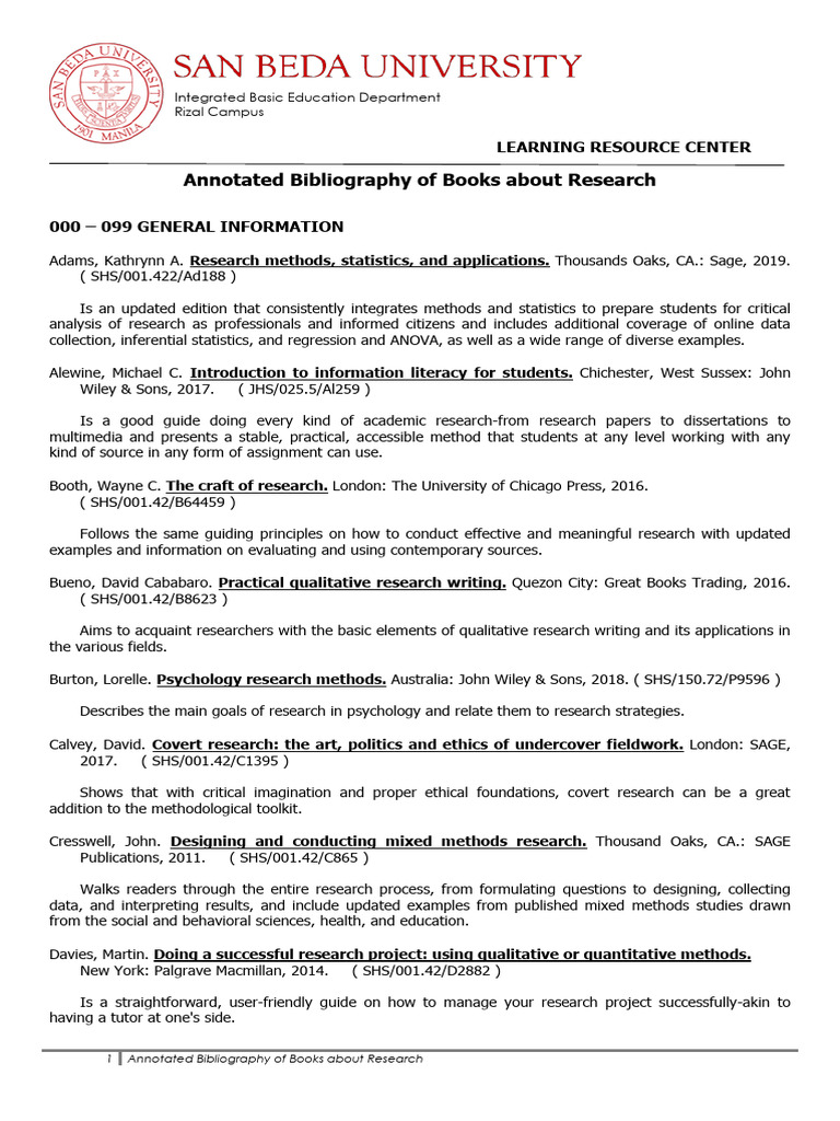 Annotated Bibliography of Research Books | PDF | Qualitative Research ...