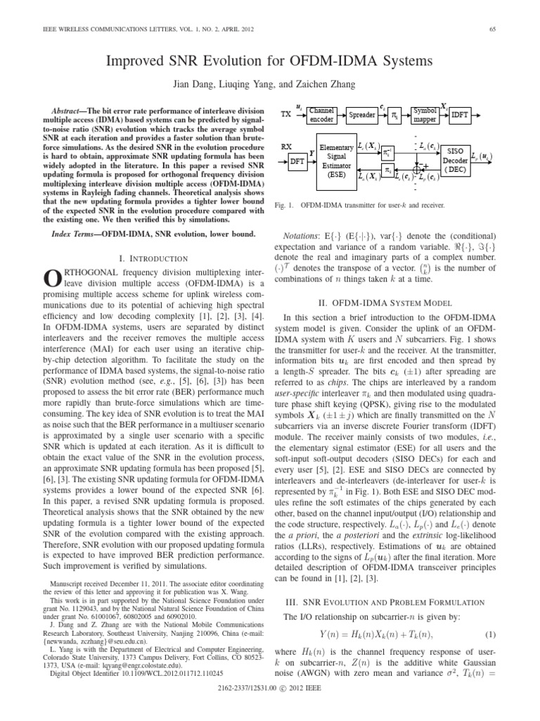 002 Improved SNR Evolution For OFDM-IDMA Systems | PDF | Orthogonal Frequency Division ...