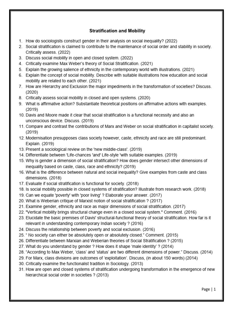 Stratification and Mobility | PDF | Social Stratification | Sociology