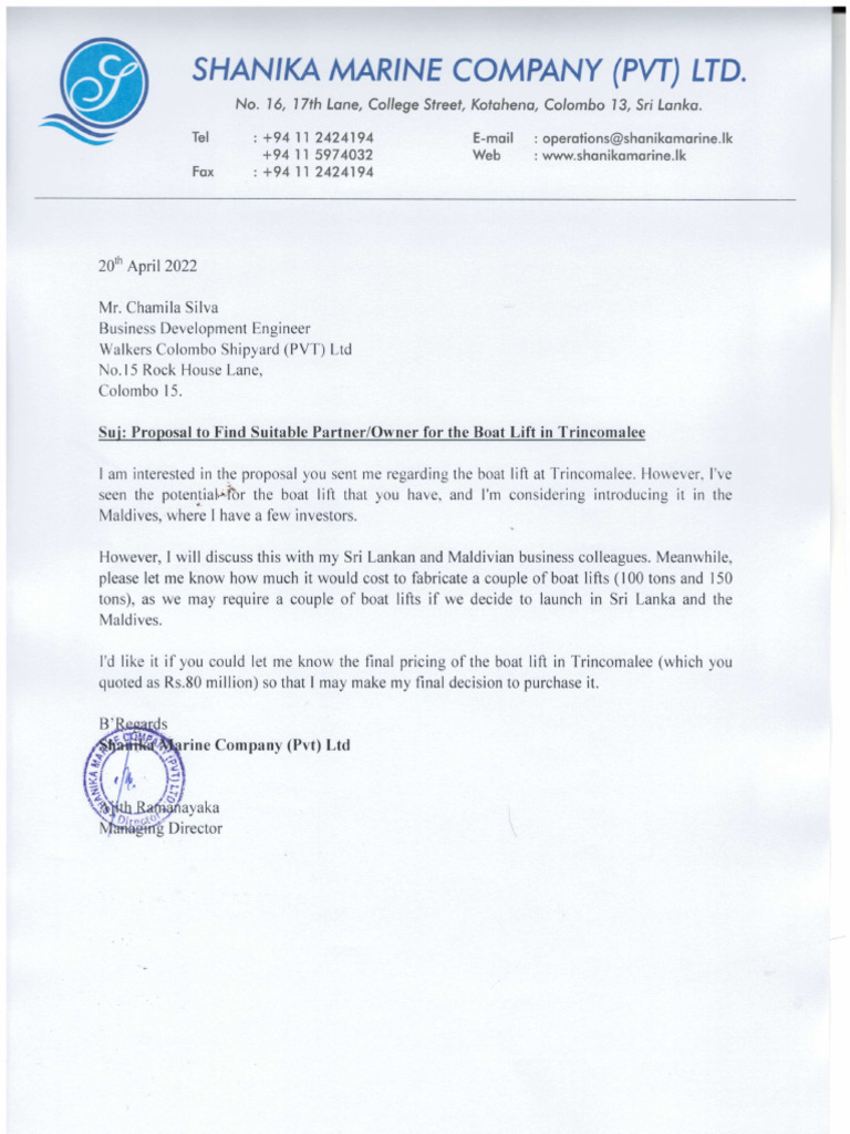 WCS - Shanika Marine Letter | PDF