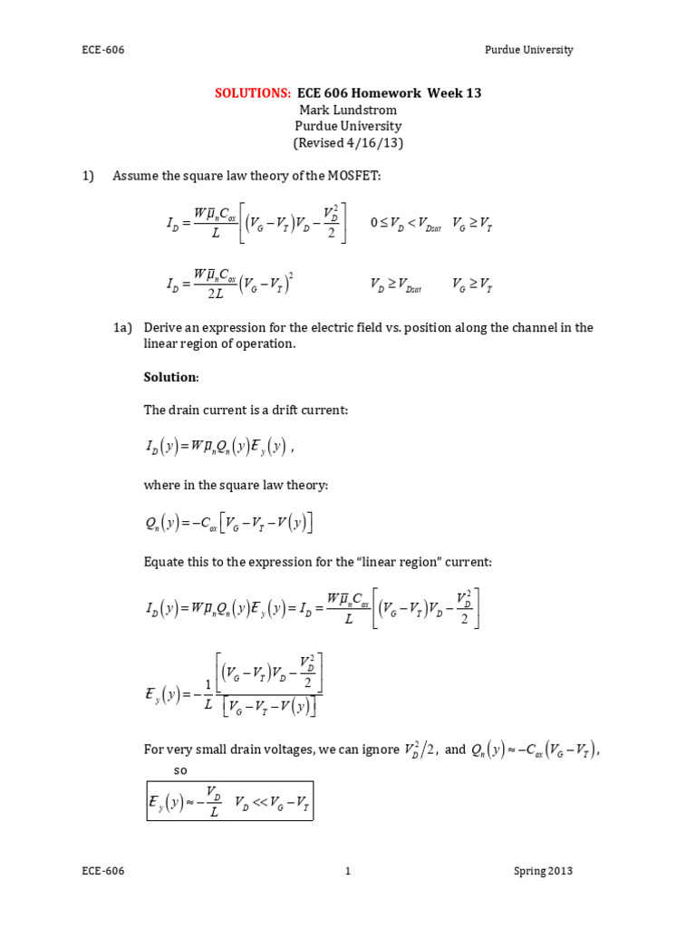 Week13HW Solution | PDF | Mosfet | Semiconductors