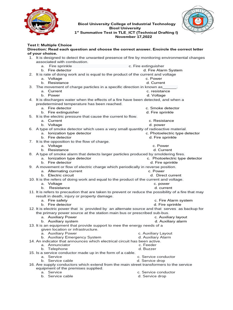Technical DF Summative Test | PDF | Electrical Wiring | Equipment Technical DF Summative Test | PDF | Electrical Wiring | Equipment