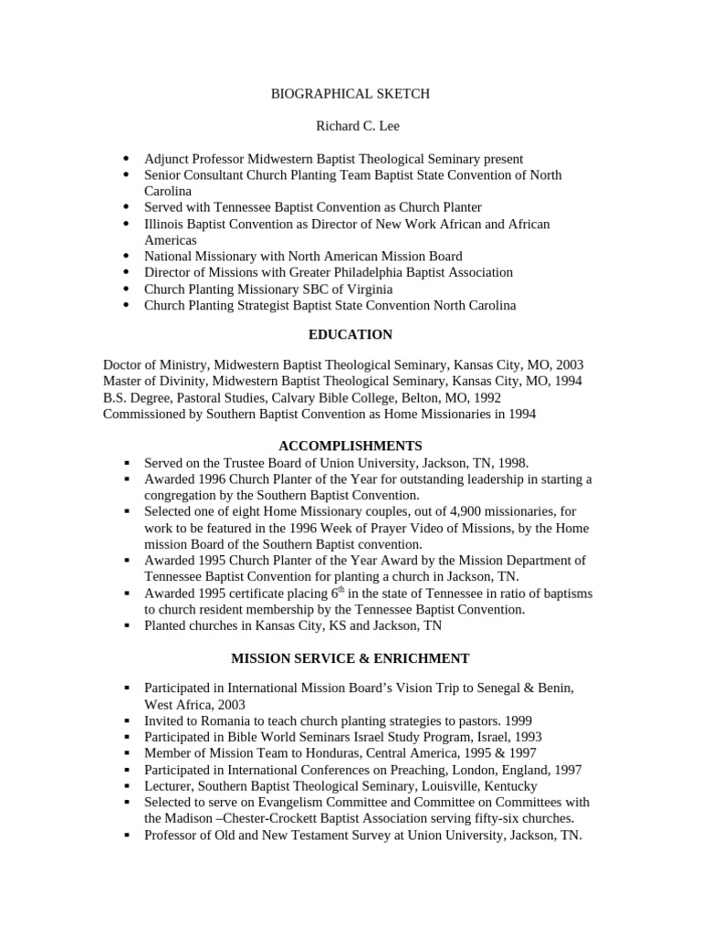 Bio 2015 Revised | PDF | Southern Baptist Convention | Baptists