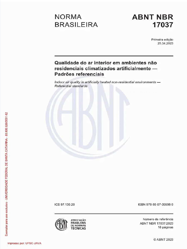 Abnt NBR 17037 Qai em Ambientes Climatizados Nao Residenciais Padroes ...