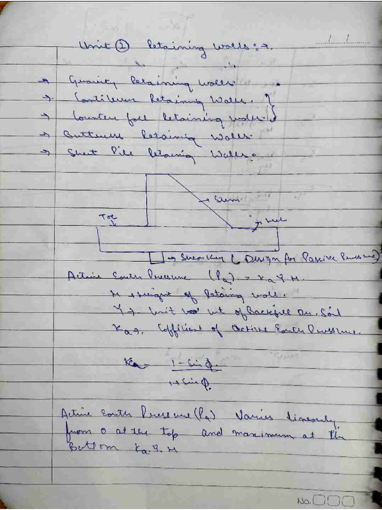 Sec - D Retaining Walls Theory and Numericals - Compressed | PDF