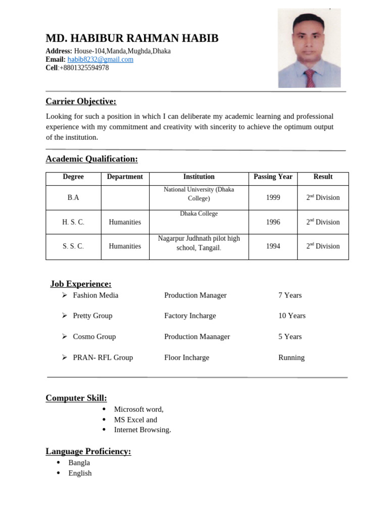 Resume of Md. Habibur Rahman Habib | PDF