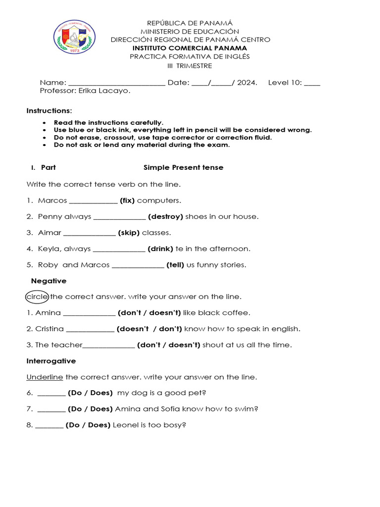 ICP III Term Exam Formative Practice 2024 (10 Graders) | PDF | Linguistic Typology | Language ...