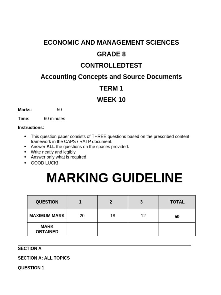 Grade 8 EMS - Task 2 - Example MARKING GUIDELINE | PDF | Debits And Credits | Financial Services