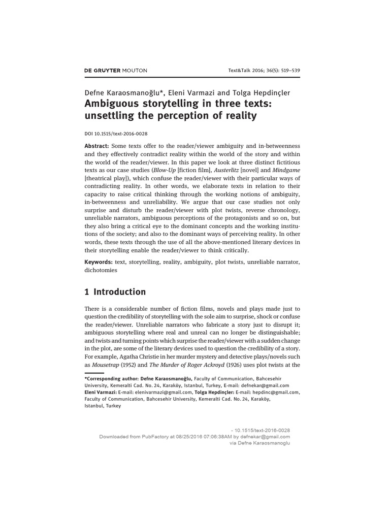 Ambiguous Storytelling in Three Texts Un | PDF | Narration | Image