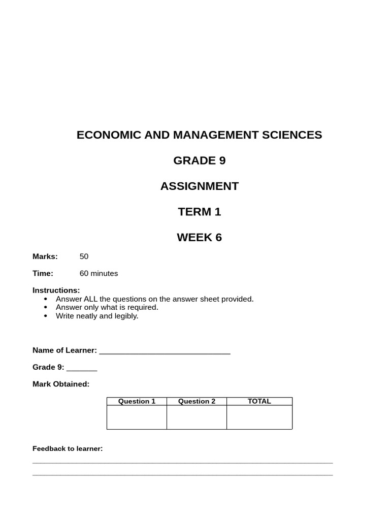 GR 9 EMS - Task 1 - Assignment | PDF | Economic System | Economics