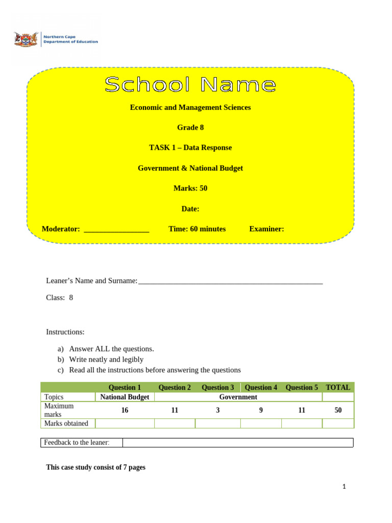 Grade 8 EMS Data Response Question Paper 2024 | PDF | Government Budget ...