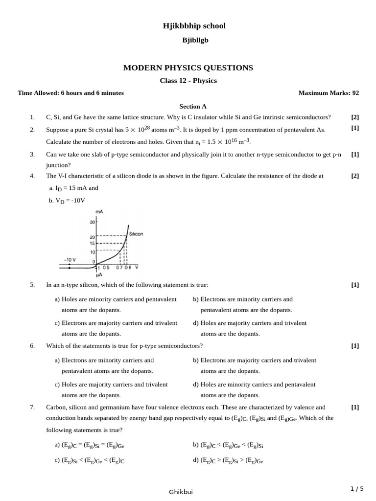 Modern Physics Questions | PDF | Photoelectric Effect | Doping ...