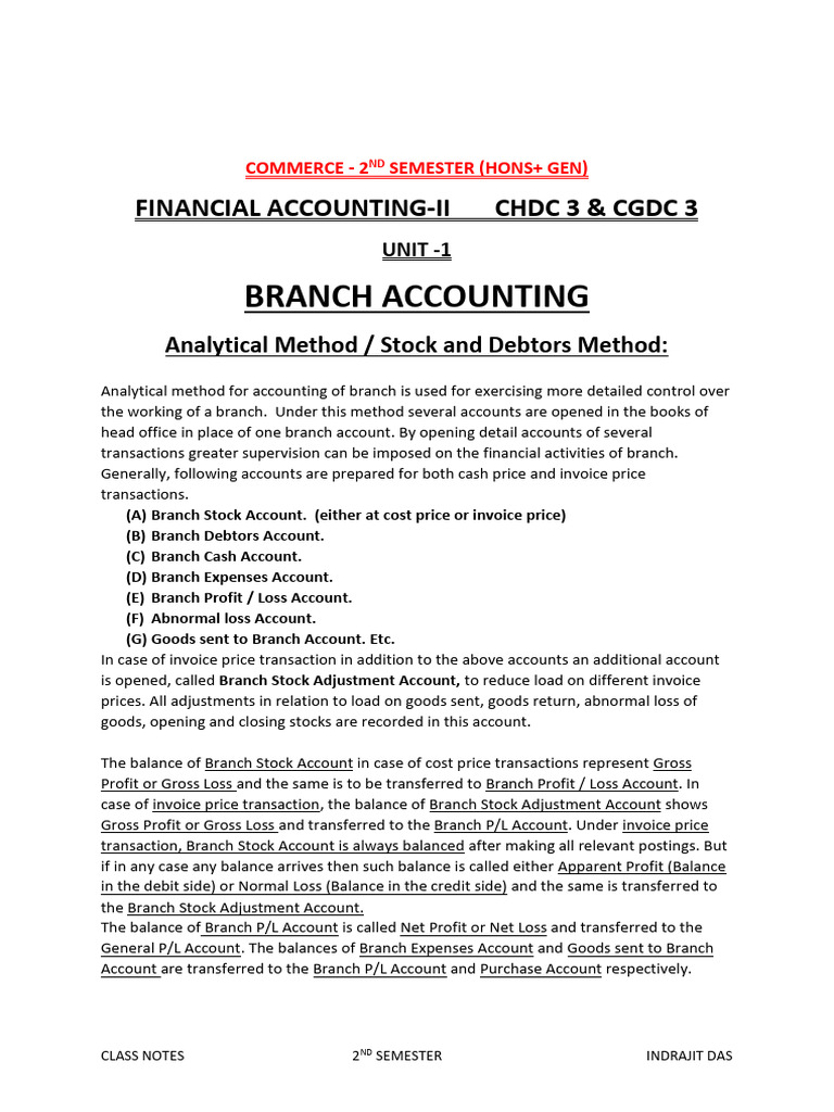 COMMERCE Sem 2 Gen (Analytical Method of Branch Accounting) | PDF ...
