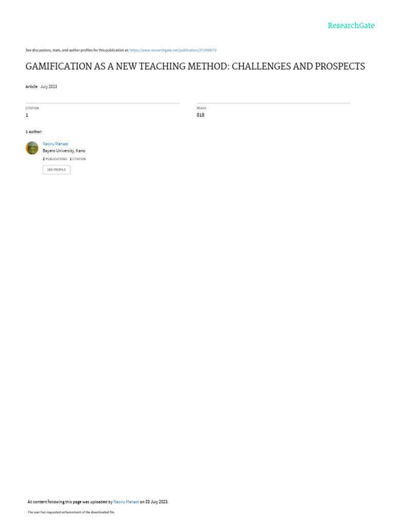 Gamificationasa New Teaching Method Challengesandprospects Nasiru ...