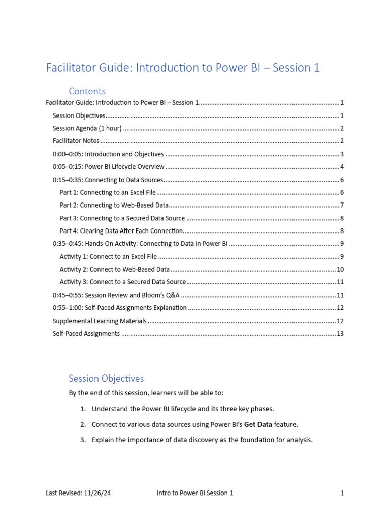 Intro to Power BI: Session 1 Guide | PDF | Databases | Microsoft Excel
