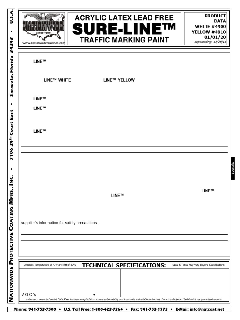 Brentco Traffic Paint - SURE-LINE - 4900 - DATA - MSDS | PDF | Paint ...