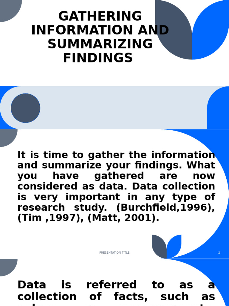 Gathering Information and Summarizing Findings | PDF | Data | Chart