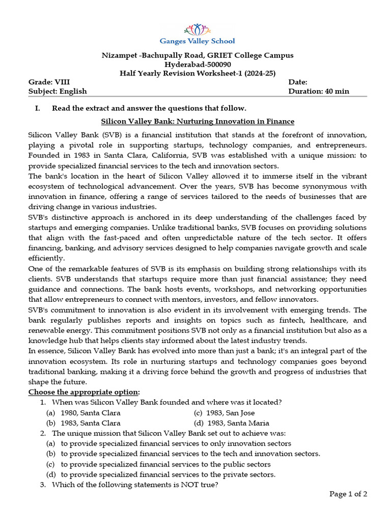 Revision Worksheet-1-2024-25 | PDF | Startup Company | Small Business & Entrepreneurs