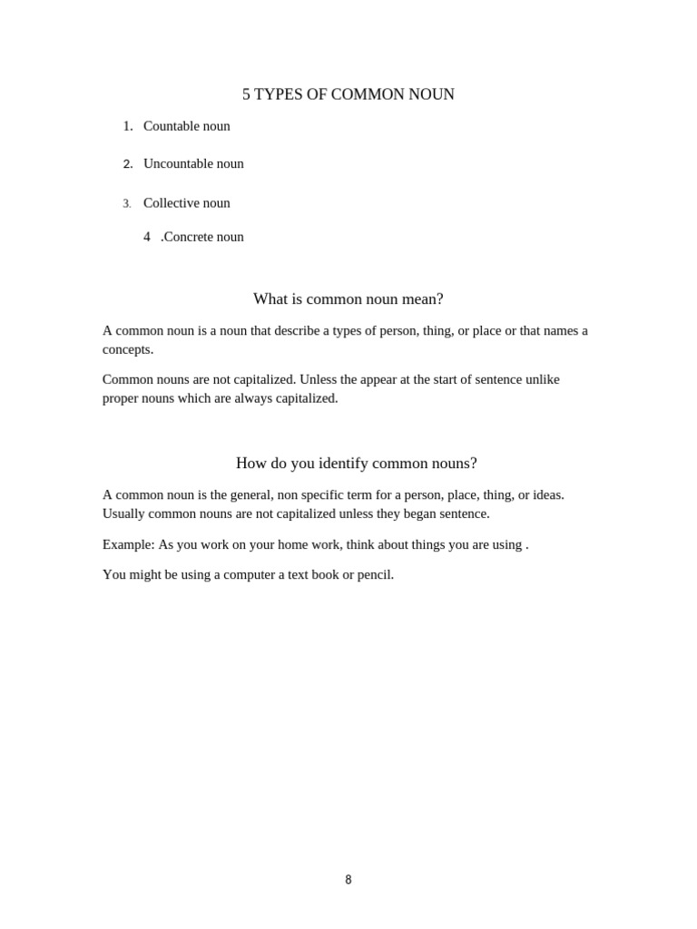 5 Types of Common Noun | PDF