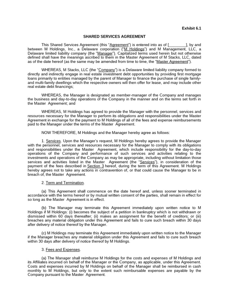 Shared Services Agreement MStacks | PDF | Indemnity | Confidentiality