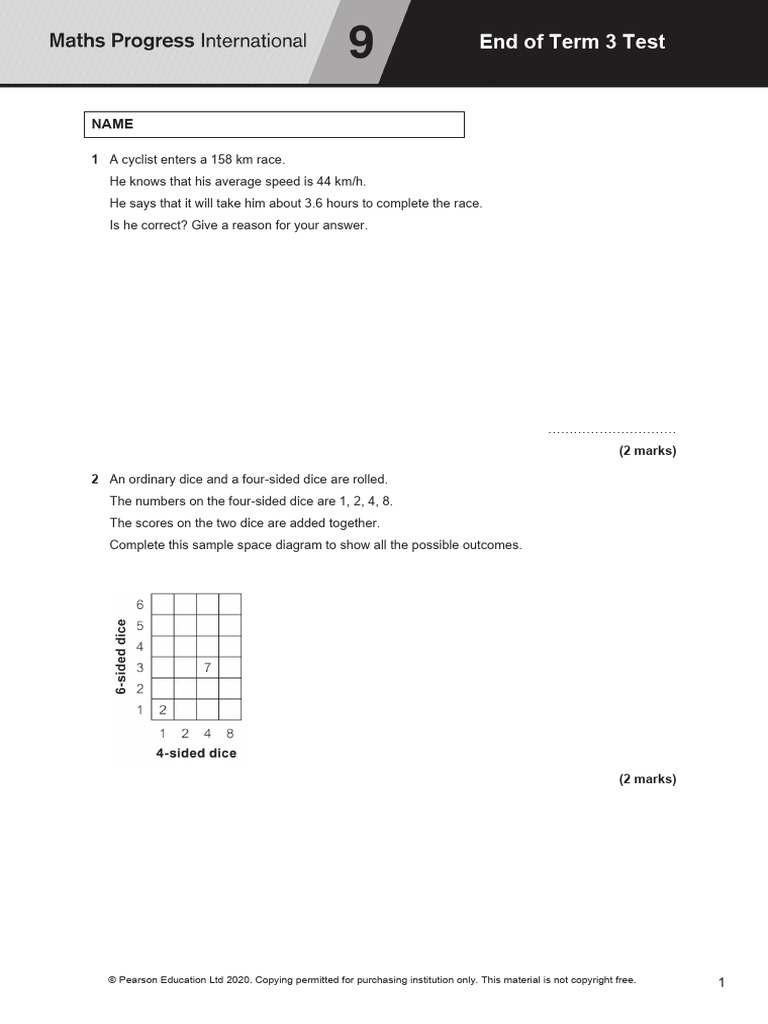 Mathsprog Int Pa Y9 Eot3 Test | PDF | Significant Figures | Mathematics