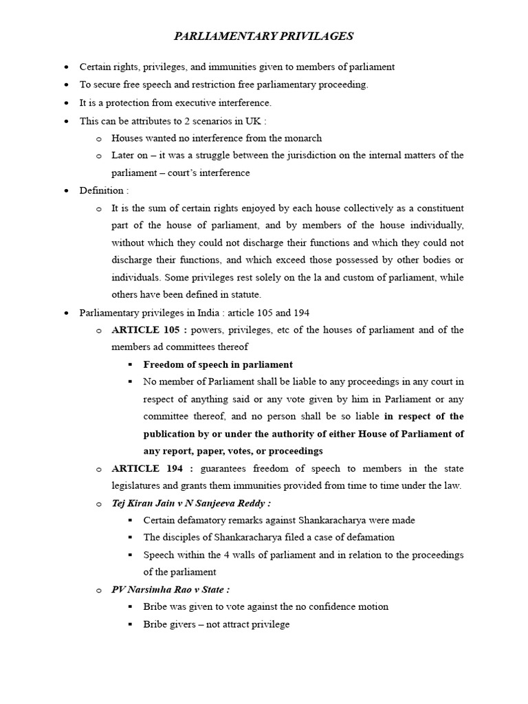 Parliamentary Privilages | PDF | Government | Public Law