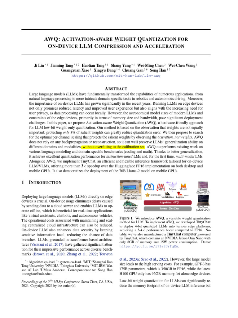 Awq Activation-Aware Weight Quantization | PDF | Graphics Processing ...