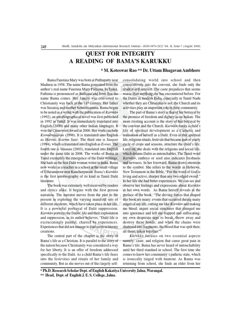 A Reading of Bamas Karukku | PDF | Dalit | Caste